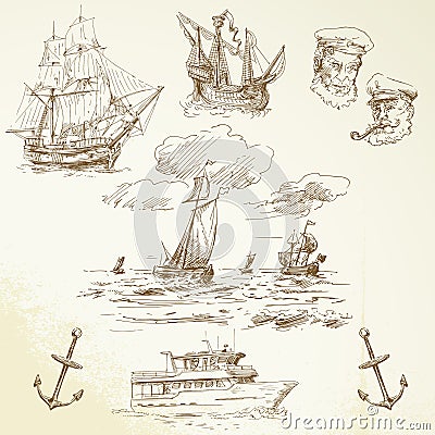 Sea Set of Nautical Design Elements Stock Vector - Illustration of ...