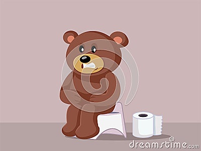 Funny Constipated Teddy Bear Sitting On The Potty Vector Cartoon ...