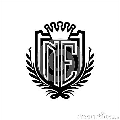 NE Logo Heraldic Shield Shape With Crown, Vintage Crest On White ...