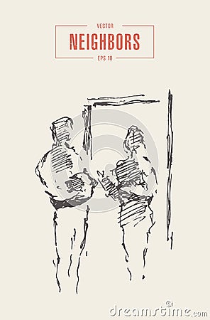 Neighbors Chatting Landing Hand Draw Vector Sketch | CartoonDealer.com ...