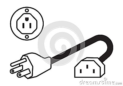Nema 5-15 Power Outlet And Power Plugs Flat Vector Icon For Apps Or ...
