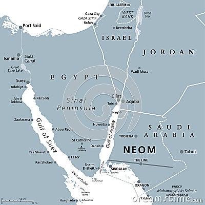 NEOM And Sinai Peninsula, A Smart City Project, Gray Political Map ...