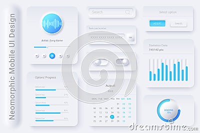 Neomorphic UI UX White Design Elements Kit Vector Template For Mobile ...
