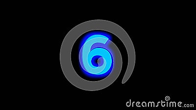 Neon Blue Energy Number Six 6 Animation on Black Background Stock Video ...