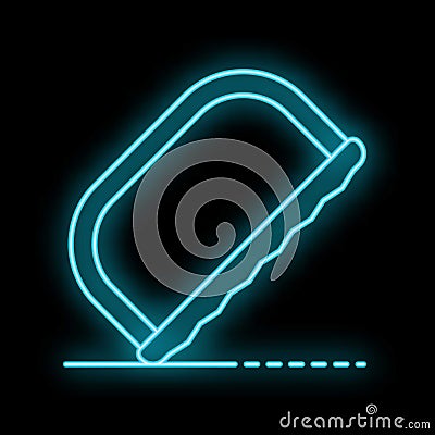 Neon Blue Hacksaw Cutting A Straight Line On Black Background Cartoon ...