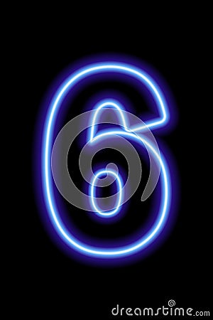 Neon Blue Number 6 On Black Background. Serial Number, Price, Place ...
