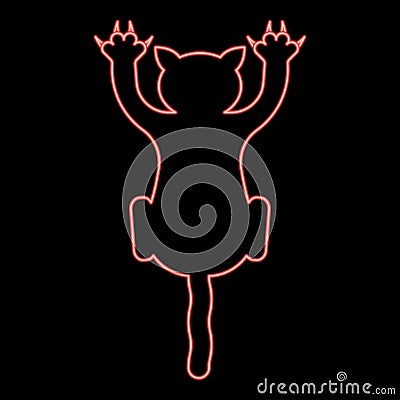 Neon Cat Scratching Harm Red Color Vector Illustration Image Flat Style ...