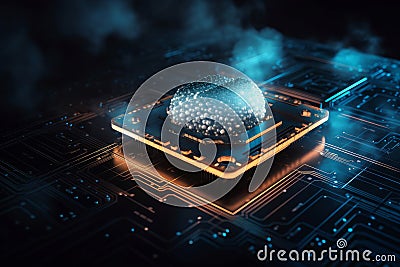 Neon Clouds Fuse With Microchip Tech In IoT World Stock Image ...