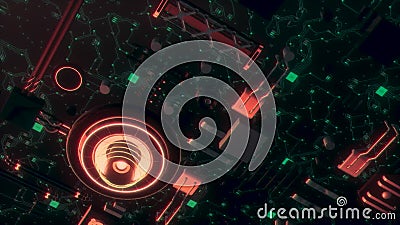 Neon Computer Chip System. Motion. Futuristic Computer Technology ...