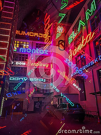 Neon Gallery Reflected In Prismatic Cube Editorial Photo ...