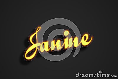 Yellow Neon Light Text Effect Of Name Janine On Golden Background ...