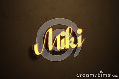 Yellow Neon Light Text Effect Of Name Miki On Golden Background Stock ...