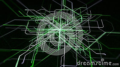 Neon Lines Drawing Computer Motherboard. Animation. Multi-colored Neon ...