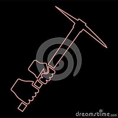 Neon Mining Pickaxe Mattock Pick Axe In Hand Red Color Vector ...
