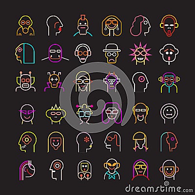 Neon People Portraits Cartoon Vector | CartoonDealer.com #61982263