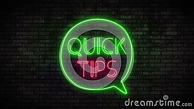 Neon Quick Tips and Speech Bubble on Brick Wall Stock Video - Video of ...