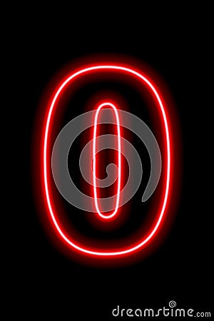 Neon Red Number 0 On Black Background. Serial Number, Price, Place ...