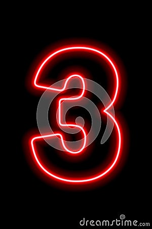 Neon Red Number 3 On Black Background. Learning Numbers, Serial Number ...