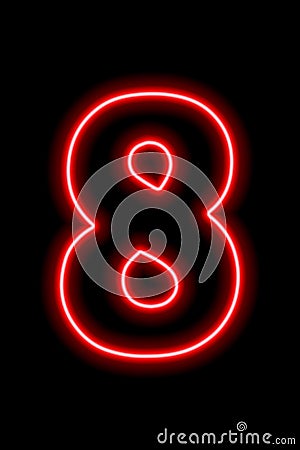 Neon Red Number 8 On Black Background. Serial Number, Price, Place ...