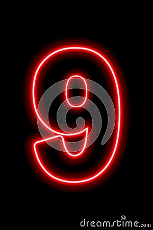 Neon Red Number 9 On Black Background. Serial Number, Price, Place ...