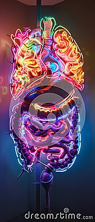 A Neon Representation Of The Digestive System Affected By Ulcerative ...