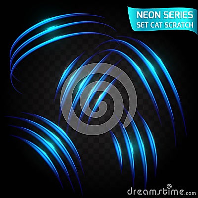 Neon Series Set Of Cat Scratch. Bright Glowing Effect. Transparent ...