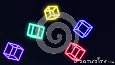 Neon Square Geometric Moving Cubes 3d Animation. Stock Footage - Video ...