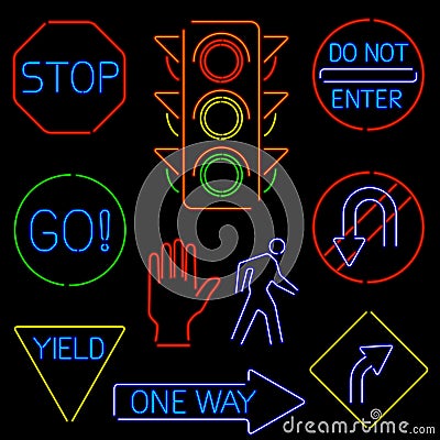 Neon Traffic Signs Vector Illustration | CartoonDealer.com #26696148