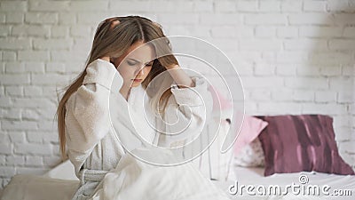 Nervous Blonde with Dandruff on Her Head, Scratching Her Skin ...