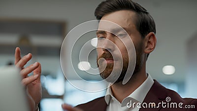 Nervous Employee Looking Computer Screen in Office Closeup. Boss ...