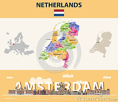 Netherlands Local Municipalities Map Colored By Provinces. Amsterdam ...