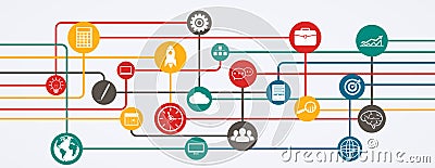 Network Connections, Information Flow With Icons In Horizontal Position ...