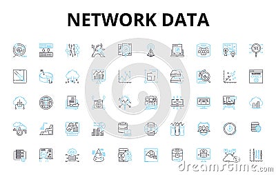 Network Data Linear Icons Set. Connectivity, Traffic, Latency, Throughput, Bandwidth, Nodes ...
