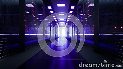 Network and Data Servers Behind Glass Panels in a Server Room of a Data ...