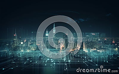 Network Flow On Night Megapolis City, Internet Of Things, High Speed ...