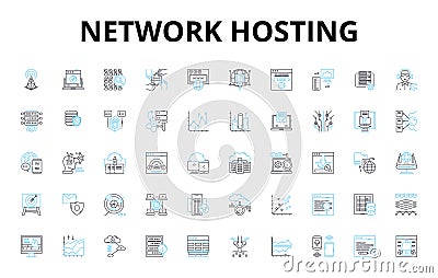 Network Hosting Linear Icons Set. Cloud, Server, Virtualization ...