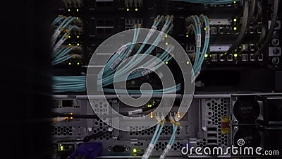 Network Provider Cables Installed in the Rack at Data Center. Fiber ...