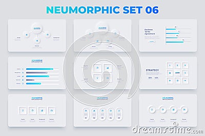 Neumorphism Infographics Elements Set. Timelines, Flow Charts And ...
