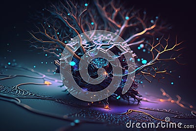 Neural Network With Glowing Bioluminescence. The Image Represents The ...