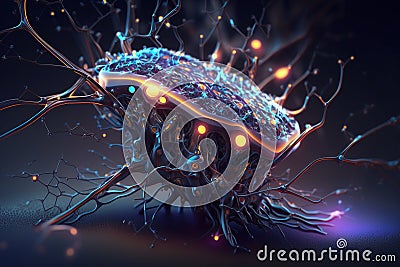 Neural Network With Glowing Bioluminescence. The Image Represents The ...