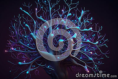 Neural Network With Glowing Bioluminescence. The Image Represents The ...