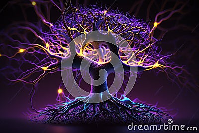 Neural Network With Glowing Bioluminescence. The Image Represents The ...