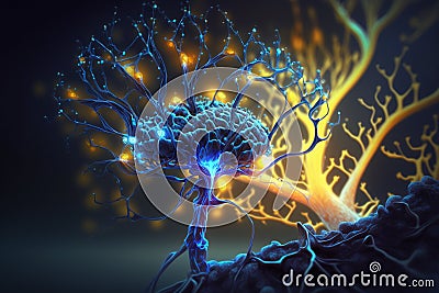 Neural Network With Glowing Bioluminescence. The Image Represents The ...