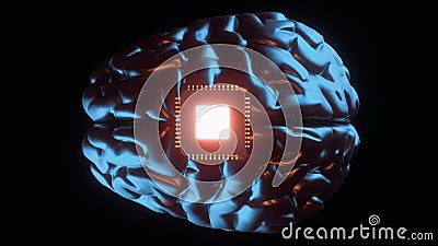 Neuro Interface Concept 3d Illustration. Human Brain Neurotechnology ...