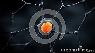 Neuronal Structure With An Orange Synapse On Black Background Royalty ...