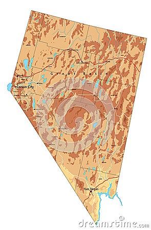 Detailed Nevada Physical Map With Labeling. Cartoon Vector ...