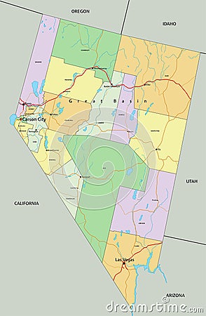 Nevada - Detailed Editable Political Map With Labeling. Vector ...