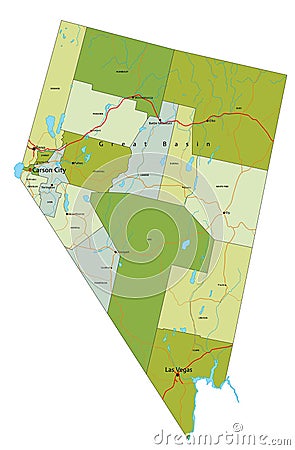 Detailed Editable Political Map With Separated Layers. Nevada. Cartoon ...