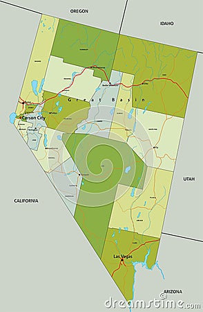 Detailed Editable Political Map With Separated Layers. Nevada. Cartoon ...