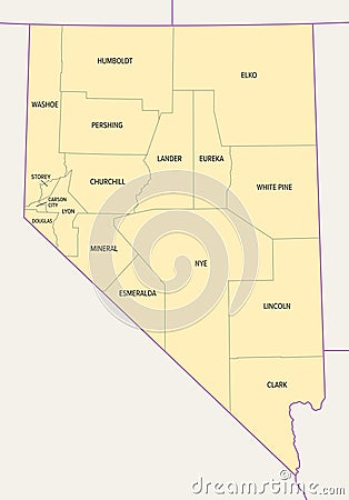 U.S. State Of Nevada, Subdivided Into 16 Counties And Carson City ...